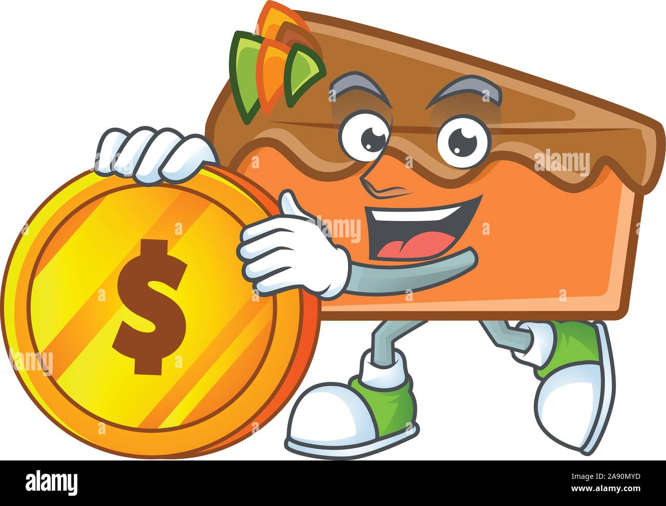 Slice Cake Character Bring Coin On White Background Stock Vector Image And Art Alamy