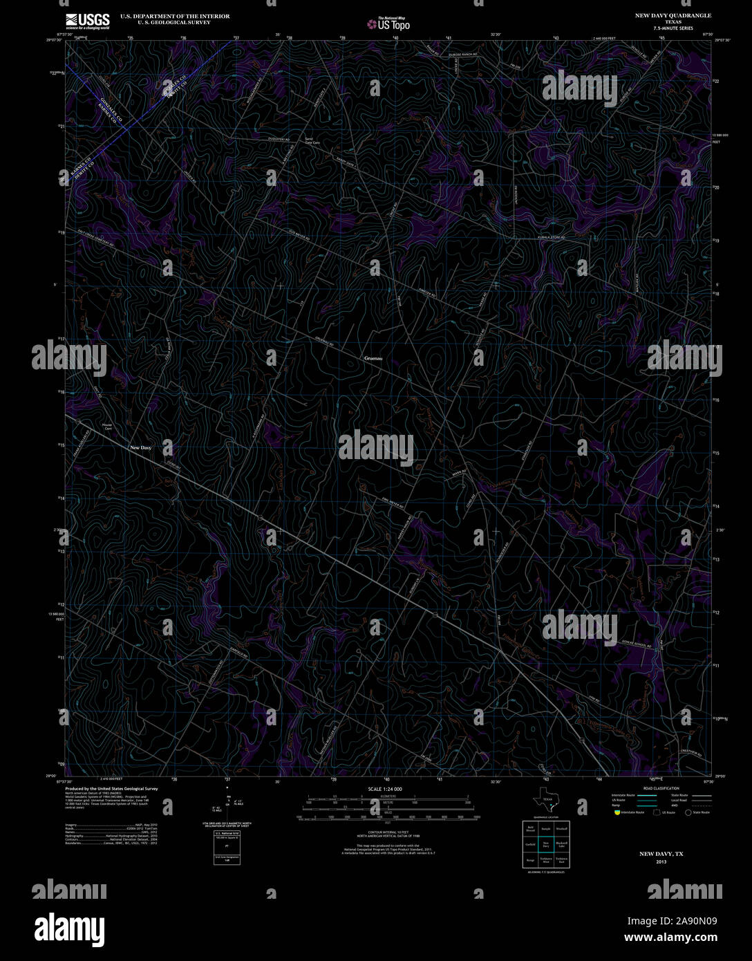 USGS TOPO Map Texas TX New Davy 20130202 TM Inverted Restoration Stock ...