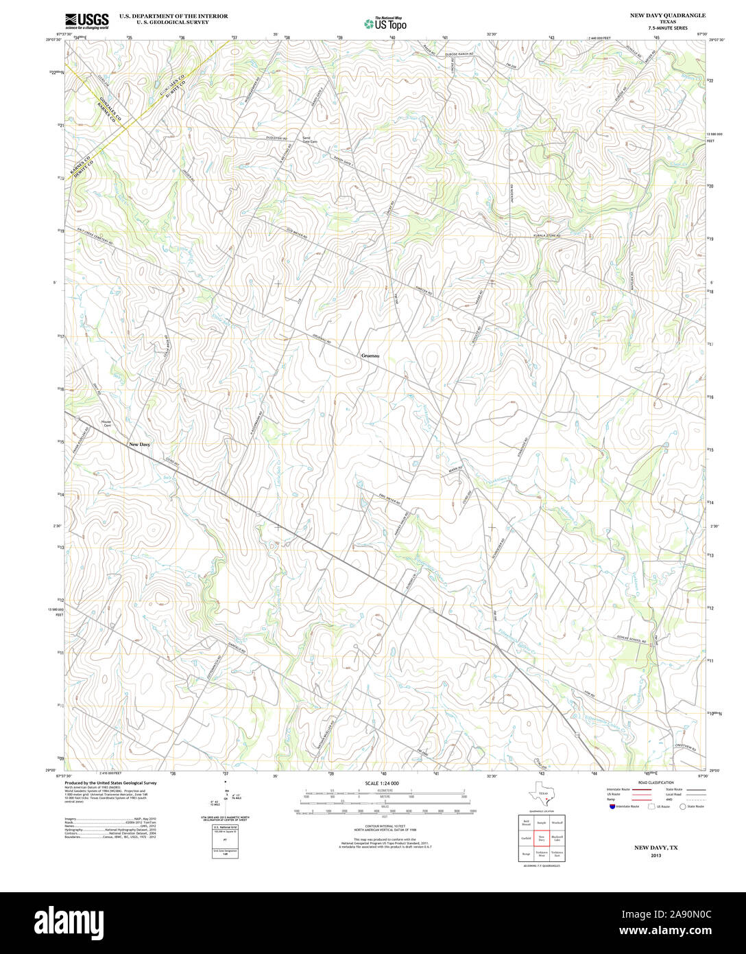 USGS TOPO Map Texas TX New Davy 20130202 TM Restoration Stock Photo - Alamy
