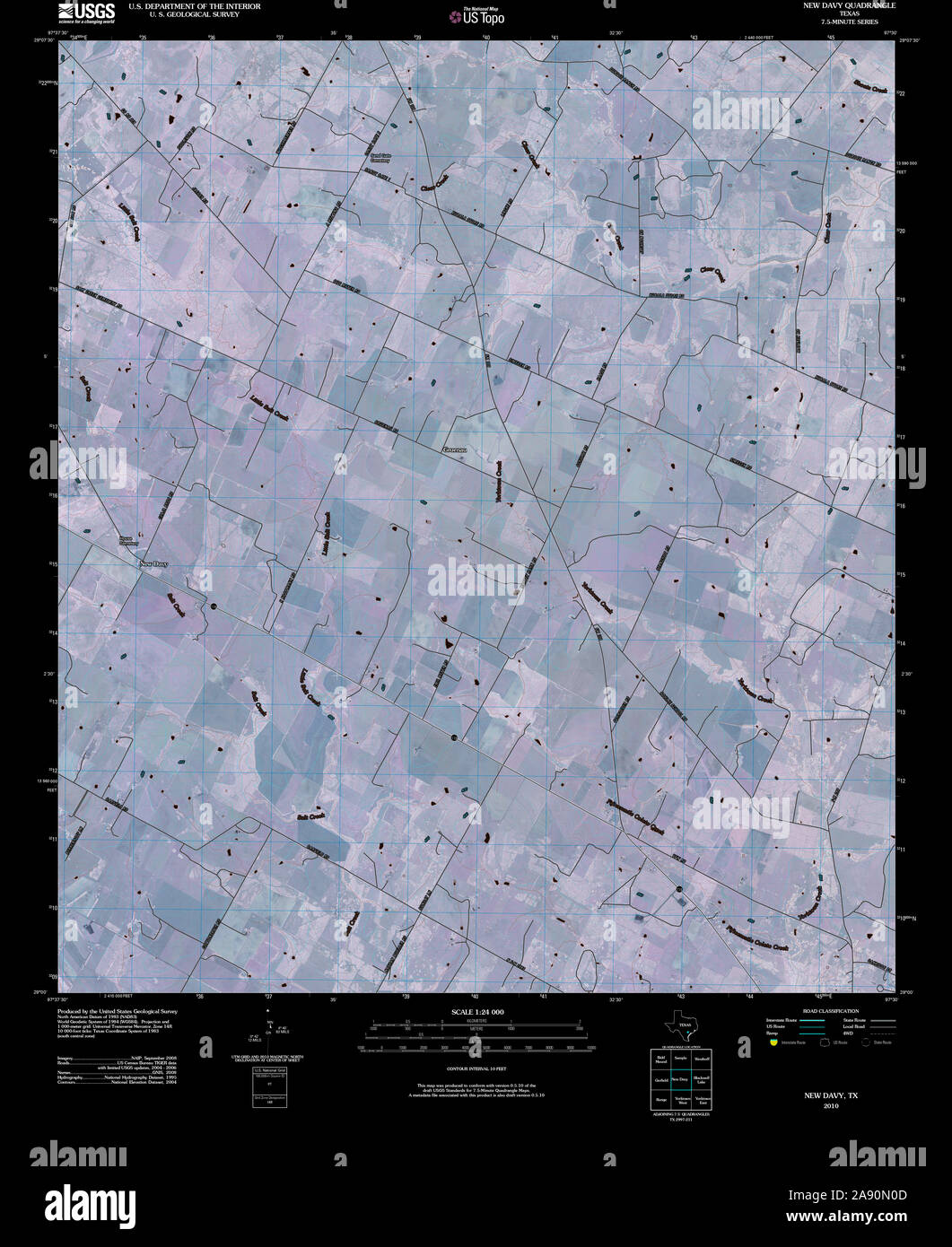 USGS TOPO Map Texas TX New Davy 20100517 TM Inverted Restoration Stock ...