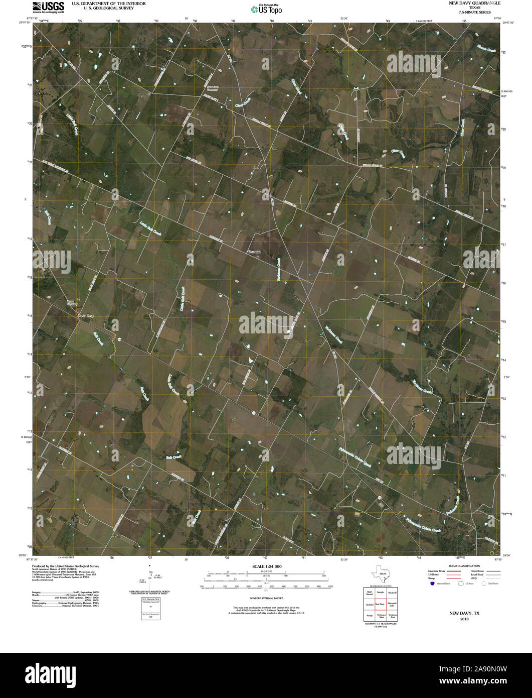 USGS TOPO Map Texas TX New Davy 20100517 TM Restoration Stock Photo - Alamy