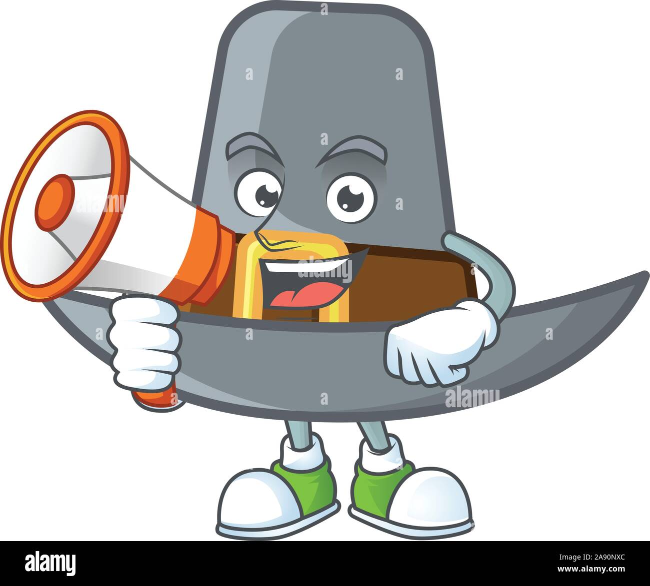 Design pilgrim hat with character with holding megaphone mascot Stock ...