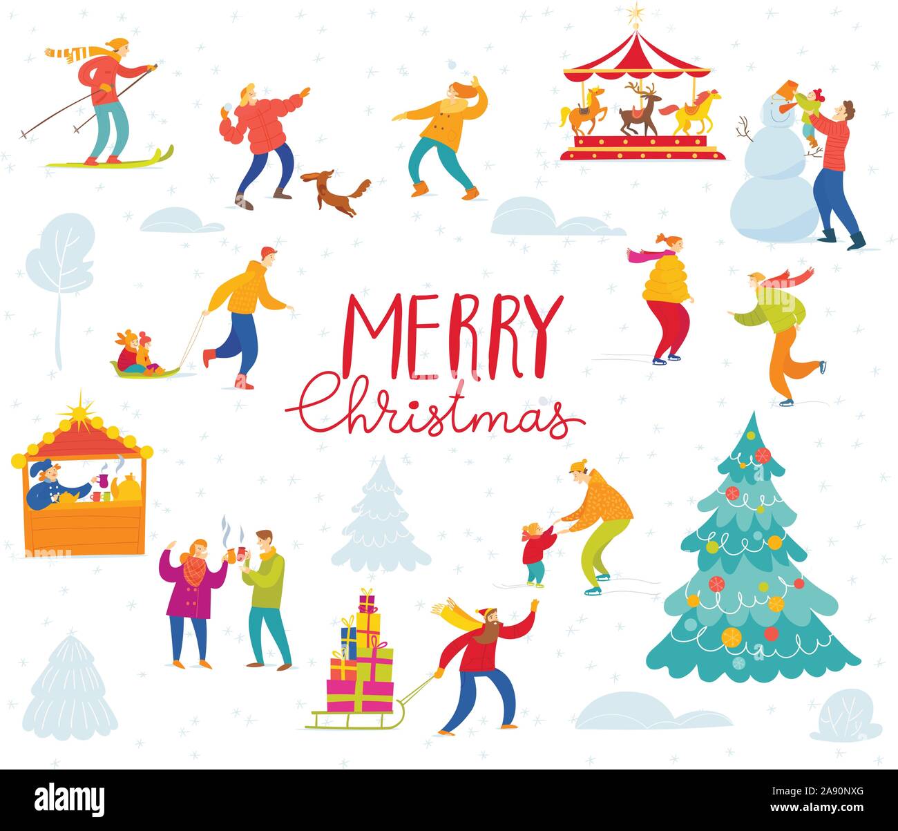 Vector Christmas winter holiday poster for with people doing winter ...