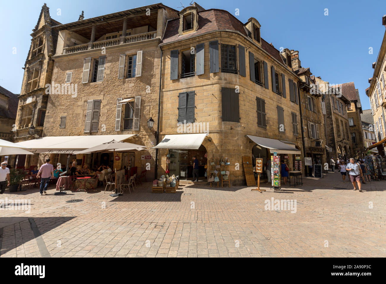 Sarlat, France - September 2, 2018: Historic houses surrounding Place ...