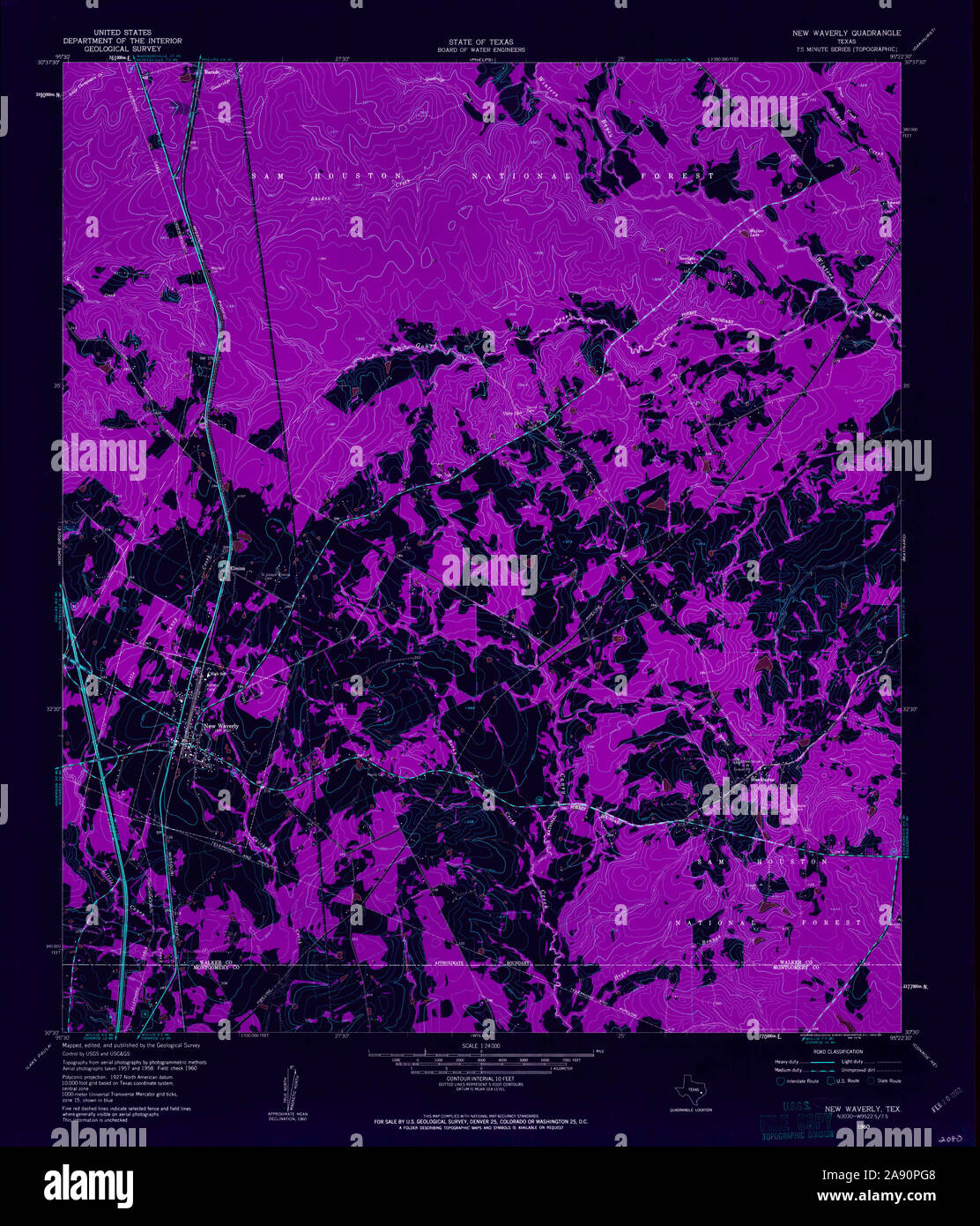 USGS TOPO Map Texas TX New Waverly 114688 1960 24000 Inverted ...