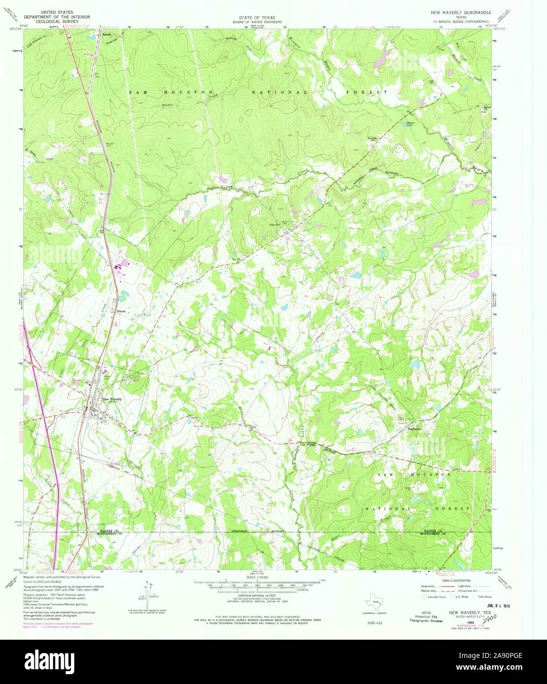USGS TOPO Map Texas TX New Waverly 114689 1960 24000 Restoration Stock ...