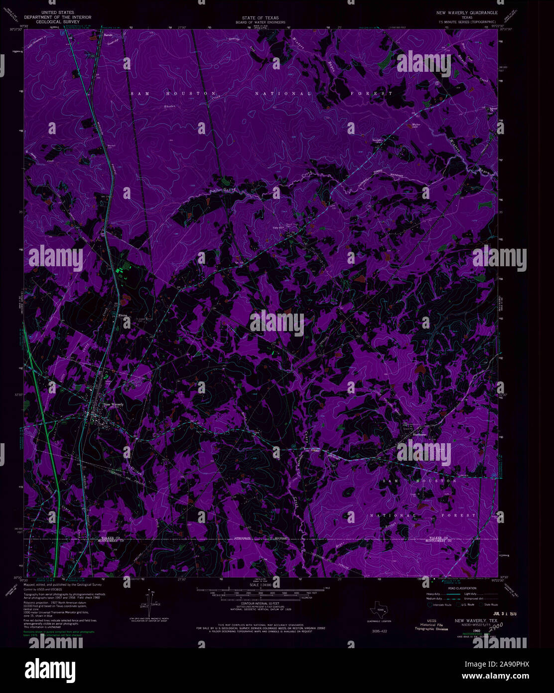 USGS TOPO Map Texas TX New Waverly 114689 1960 24000 Inverted ...