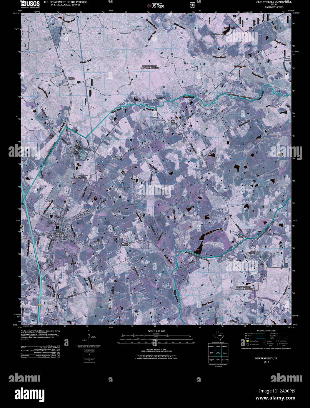 USGS TOPO Map Texas TX New Waverly 20101008 TM Inverted Restoration ...