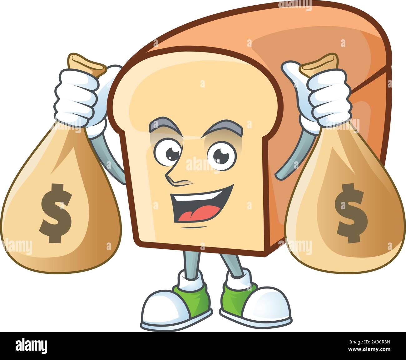 White bread of cartoon with holding money bag mascot Stock Vector Image ...