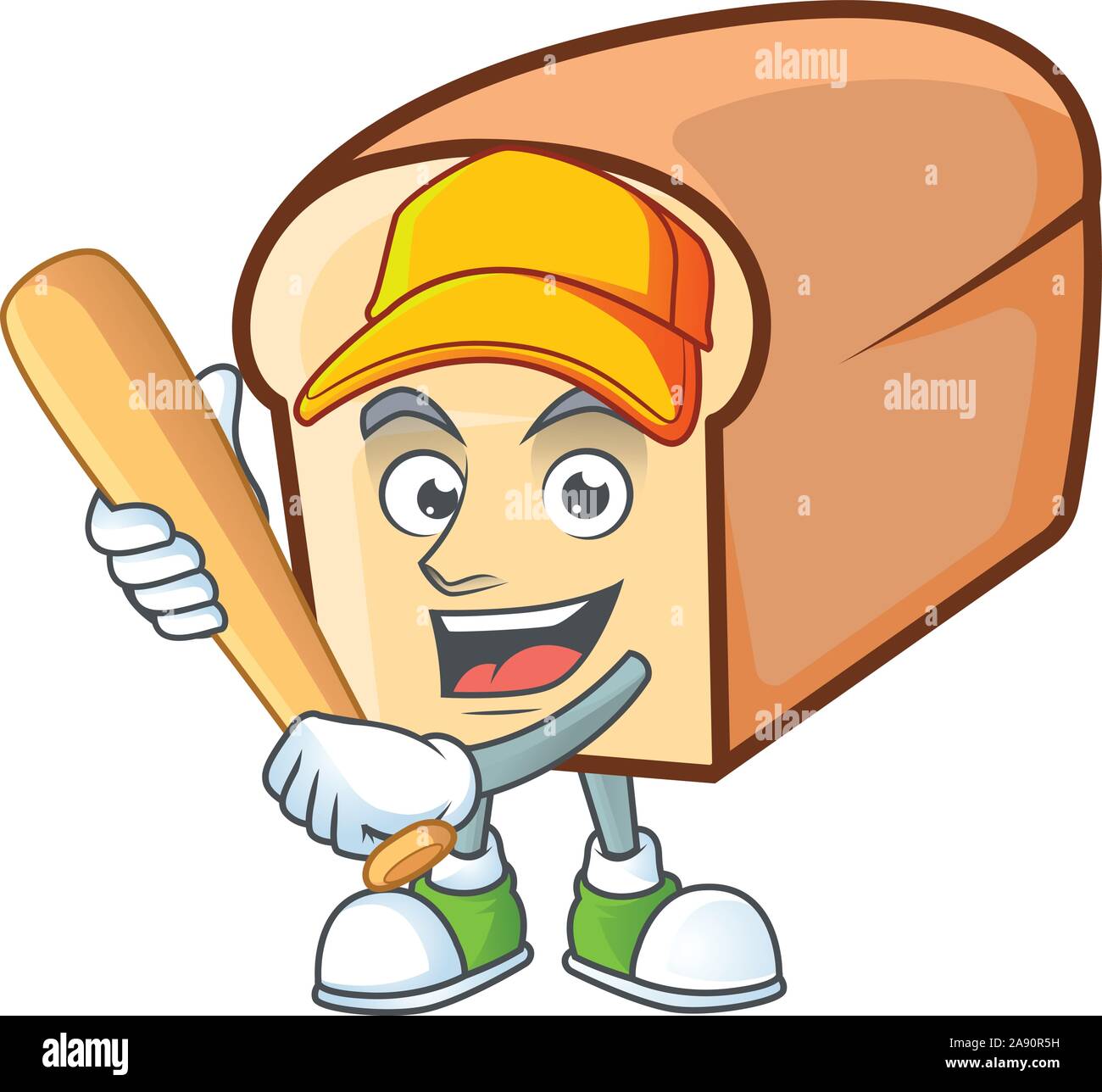White bread of cartoon with playing baseball mascot Stock Vector Image ...