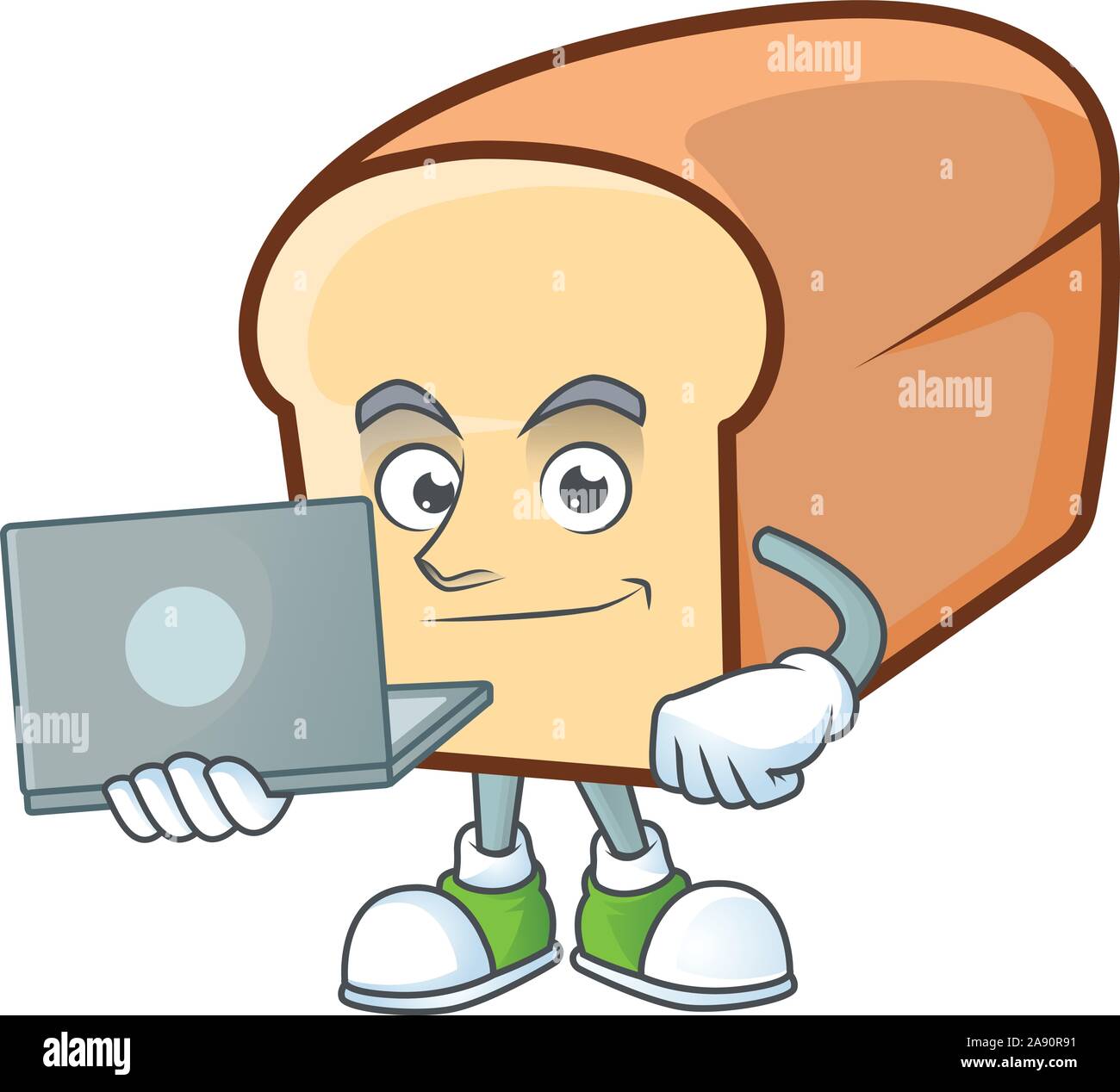 White bread of cartoon with bring laptop mascot Stock Vector Image ...