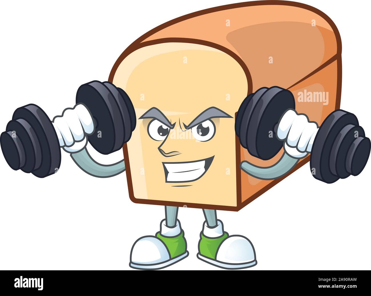 White bread of cartoon with bring barbell mascot Stock Vector Image ...