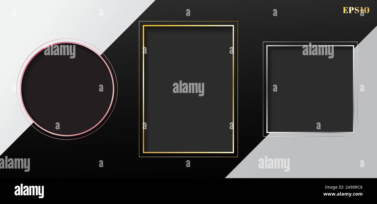 Set of blank gray geometric rectangle, square, circle frame golden ...