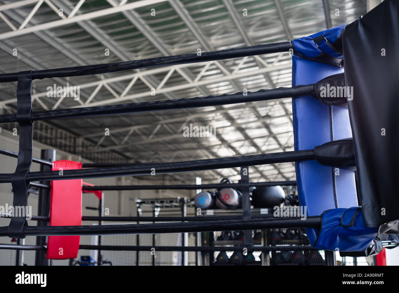 View of empty boxing ring in fitness gym Stock Photo - Alamy