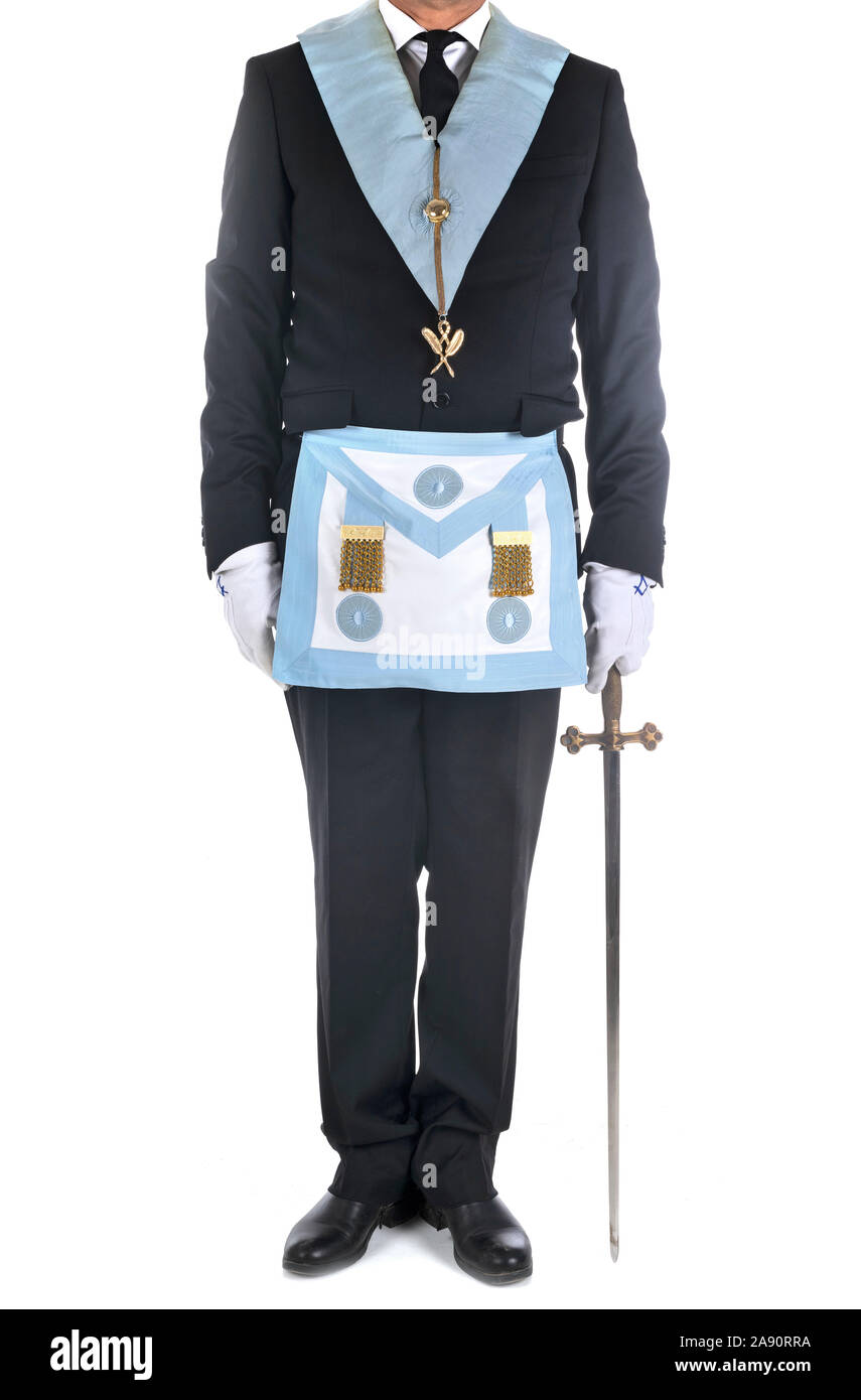 fremason with accessories in front of white background Stock Photo - Alamy