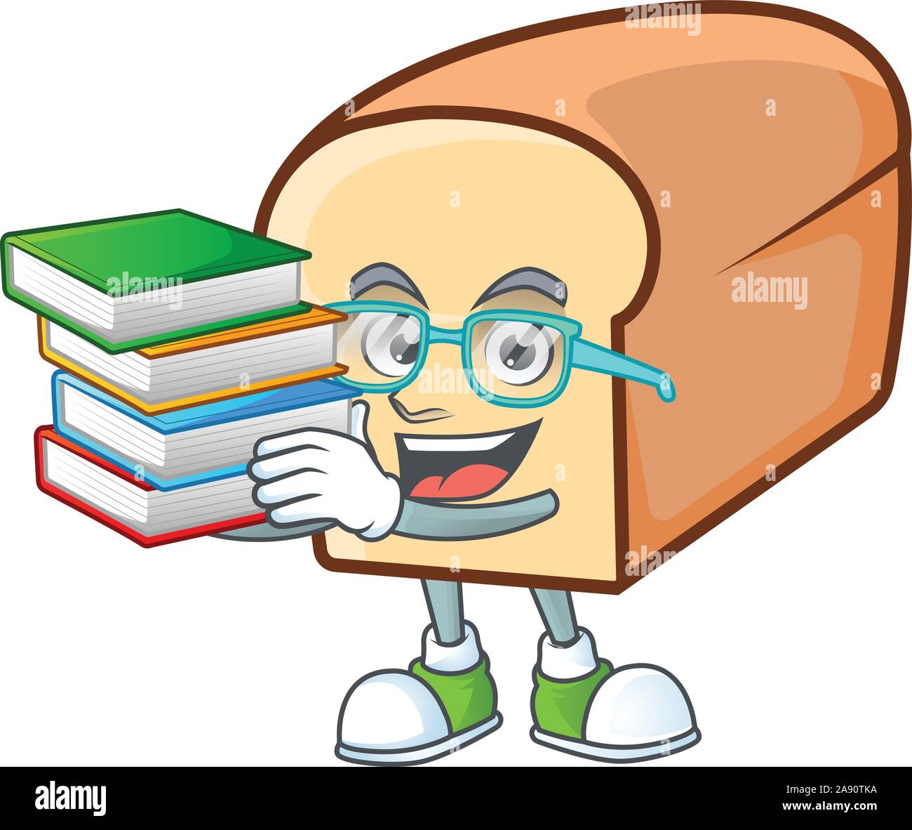 Cute bread isolated of cartoon character student bring book Stock ...
