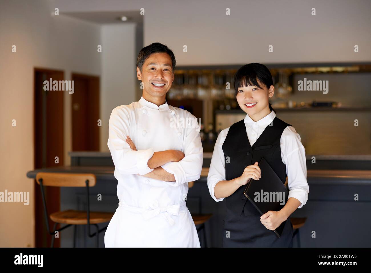 Japanese restaurant staff Stock Photo - Alamy