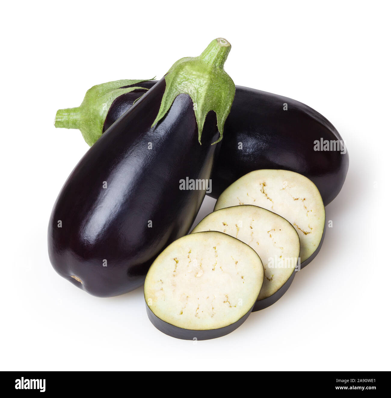 Fresh eggplants isolated on white background with clipping path Stock ...