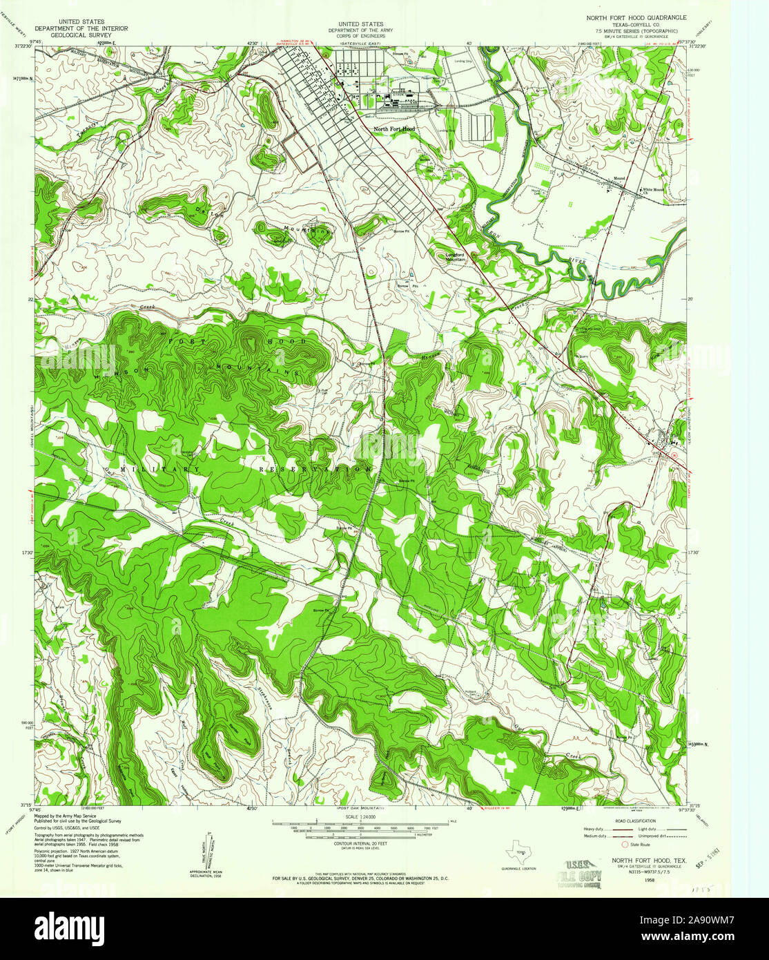 USGS TOPO Map Texas TX North Fort Hood 114729 1958 24000 Restoration ...