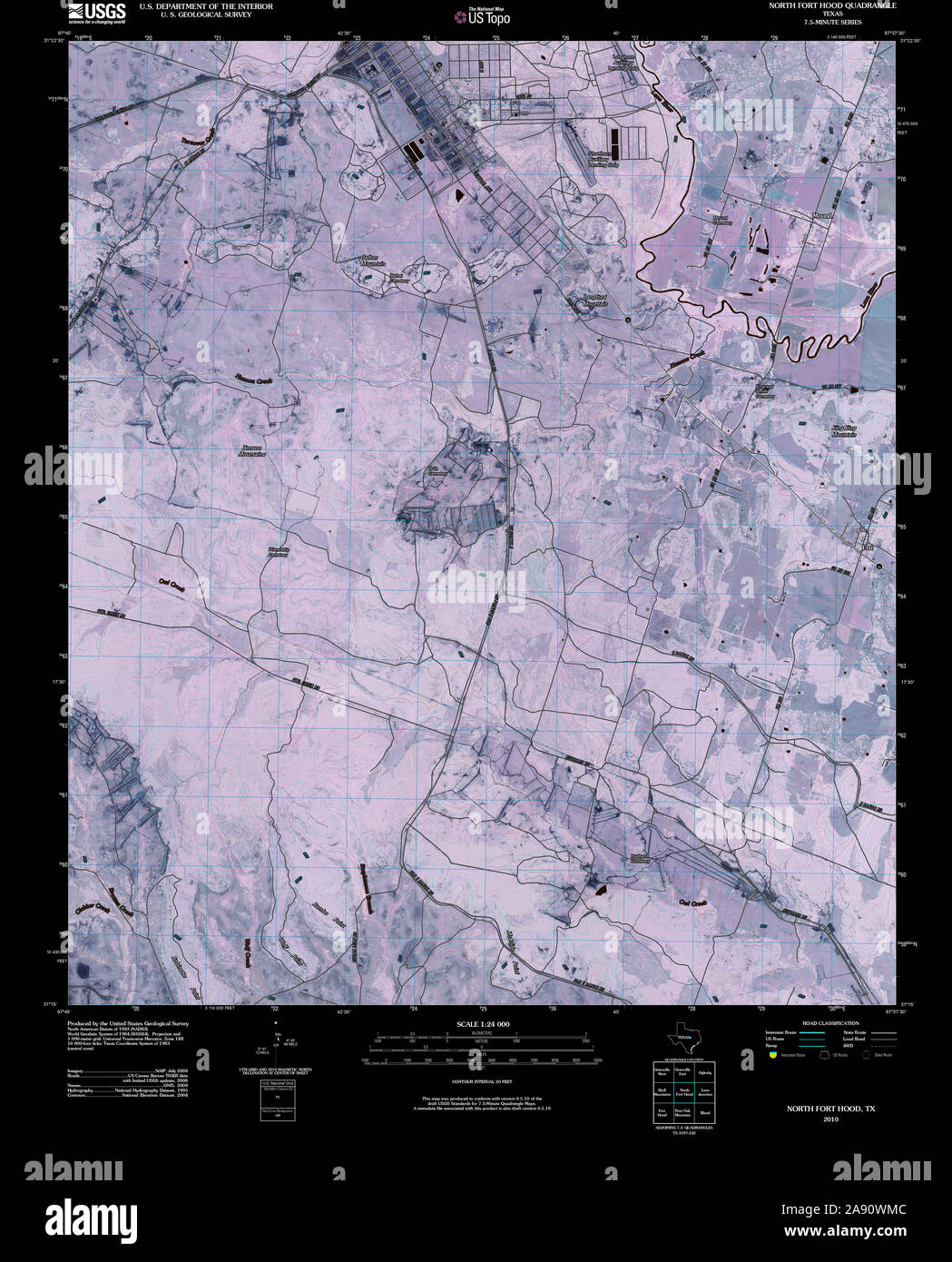 USGS TOPO Map Texas TX North Fort Hood 20100318 TM Inverted Restoration ...