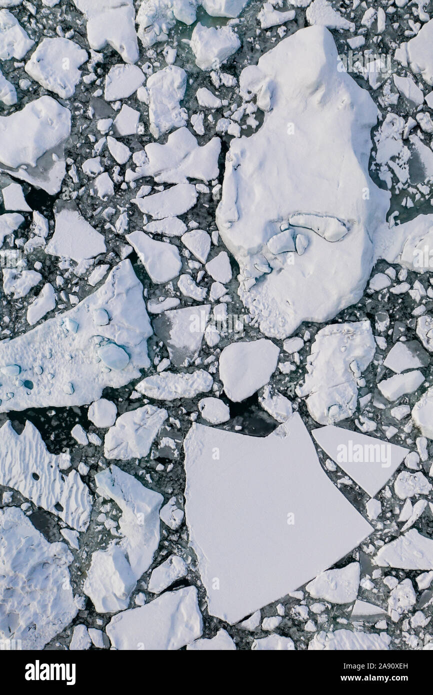 Aerial view of the J kuls rl n glacial lagoon and floating icebergs ...