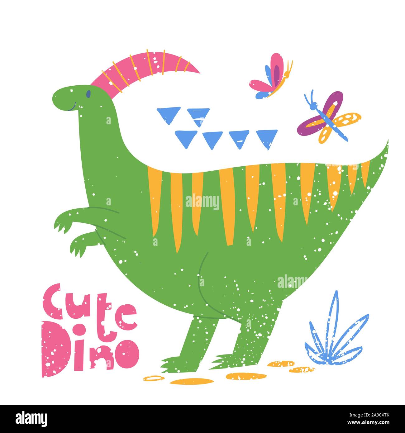 Stylized poster with cute Dinosaur and lettering Stock Vector Image ...