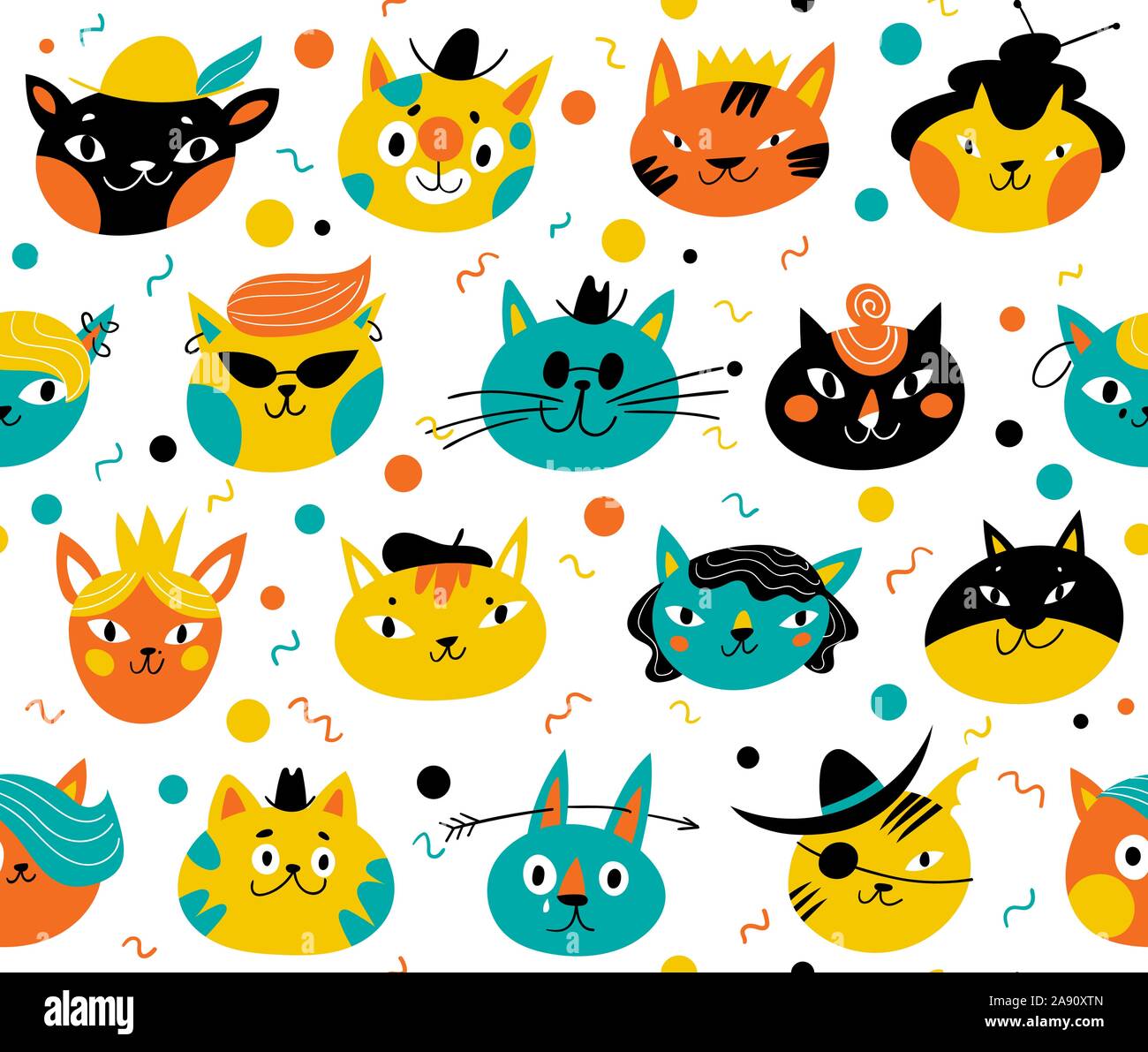 Vector seamless pattern for textile or background with cats Stock ...