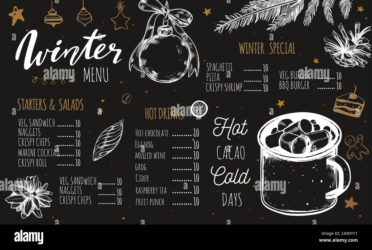Winter special seasonal Vector menu template, brochure. Merry Christmas ...