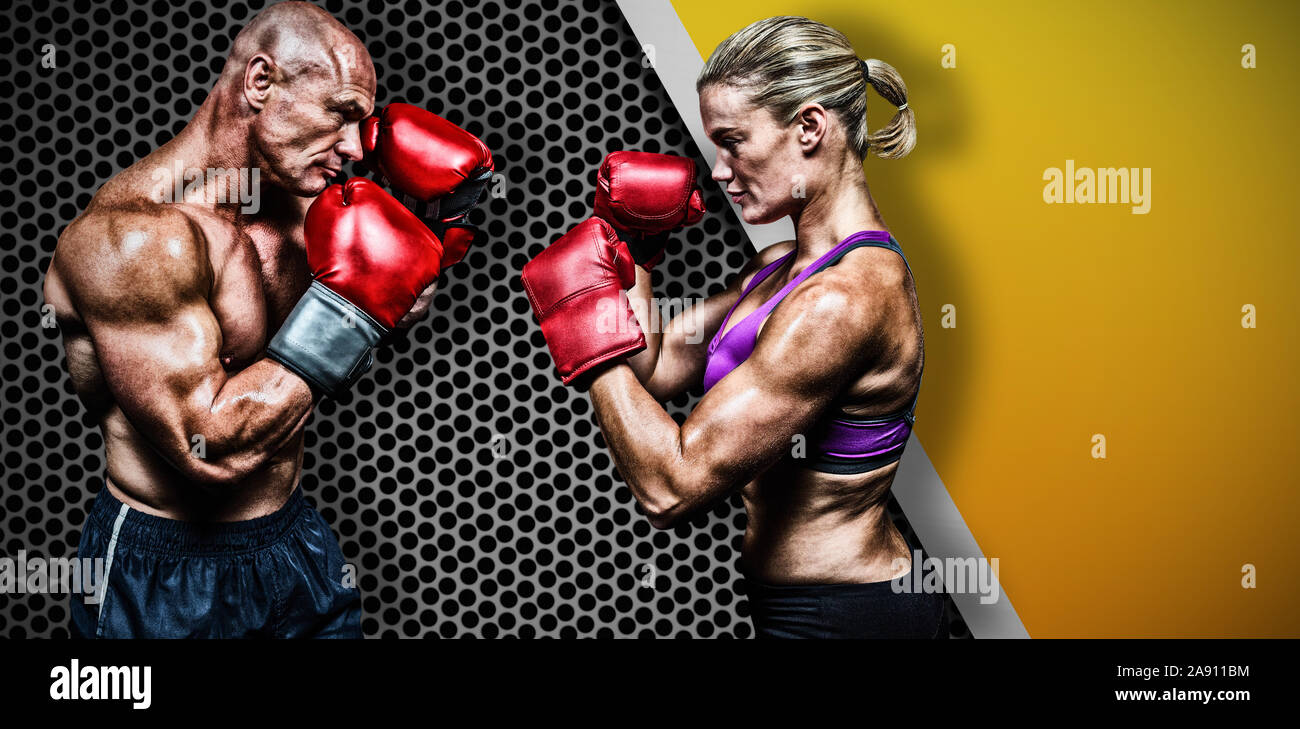 Composite image of side view of boxers with fighting stance Stock Photo ...