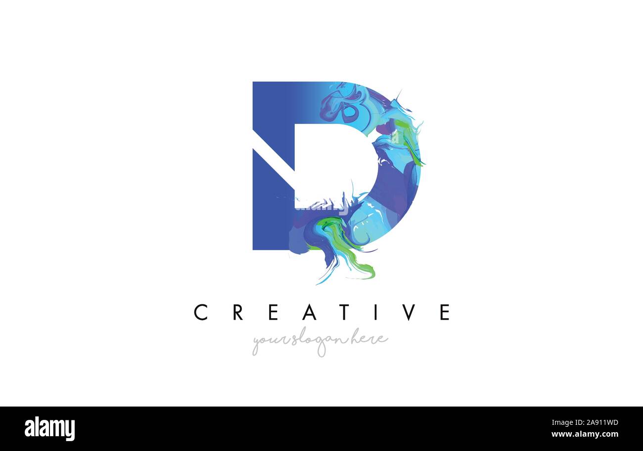 D Letter Icon Design Logo With Creative Artistic Ink Painting Flow in ...