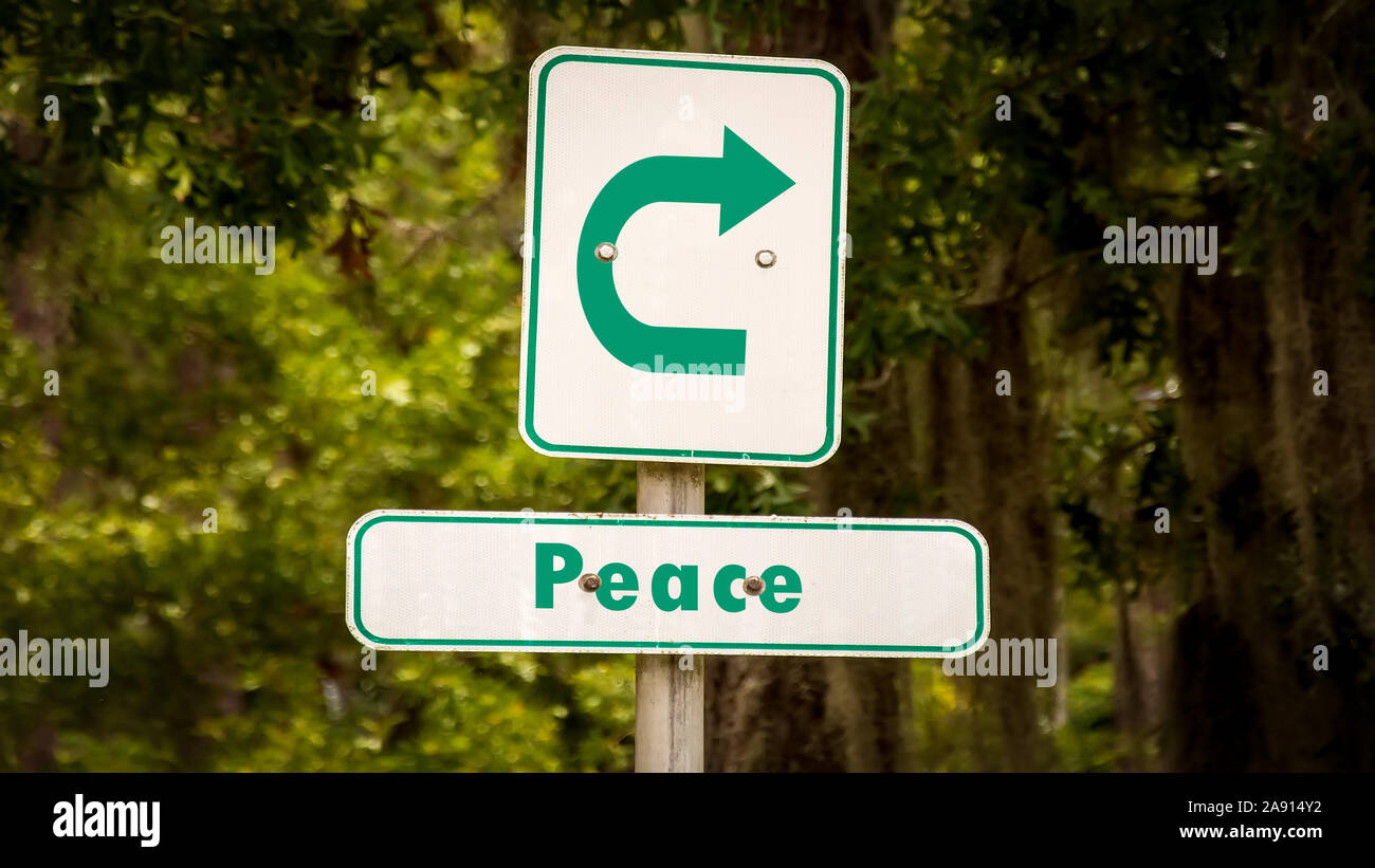 Street Sign the Direction Way to Peace Stock Photo - Alamy