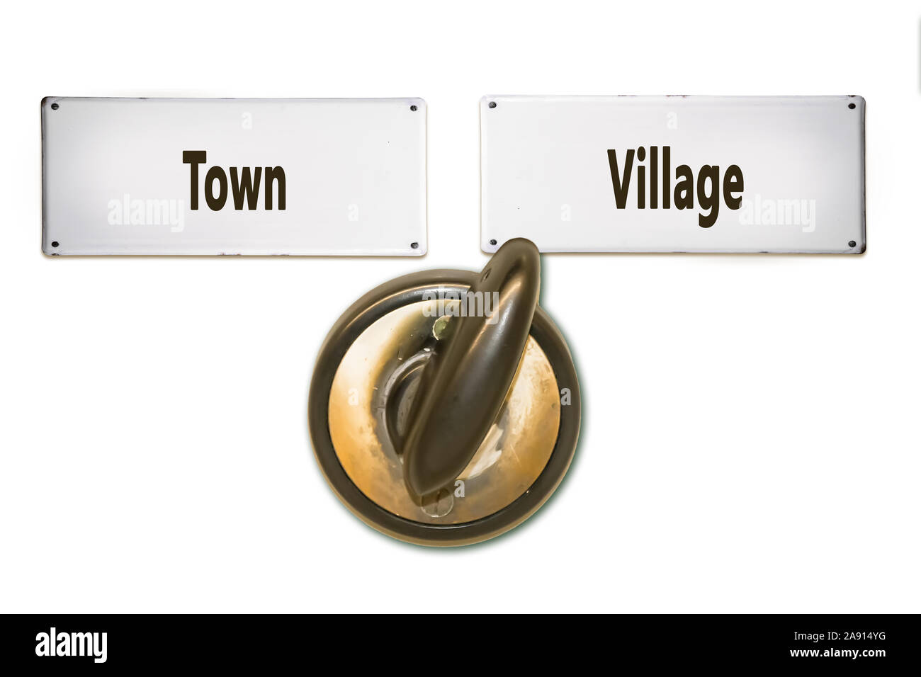 Street Sign the Direction Way to Village versus Town Stock Photo - Alamy