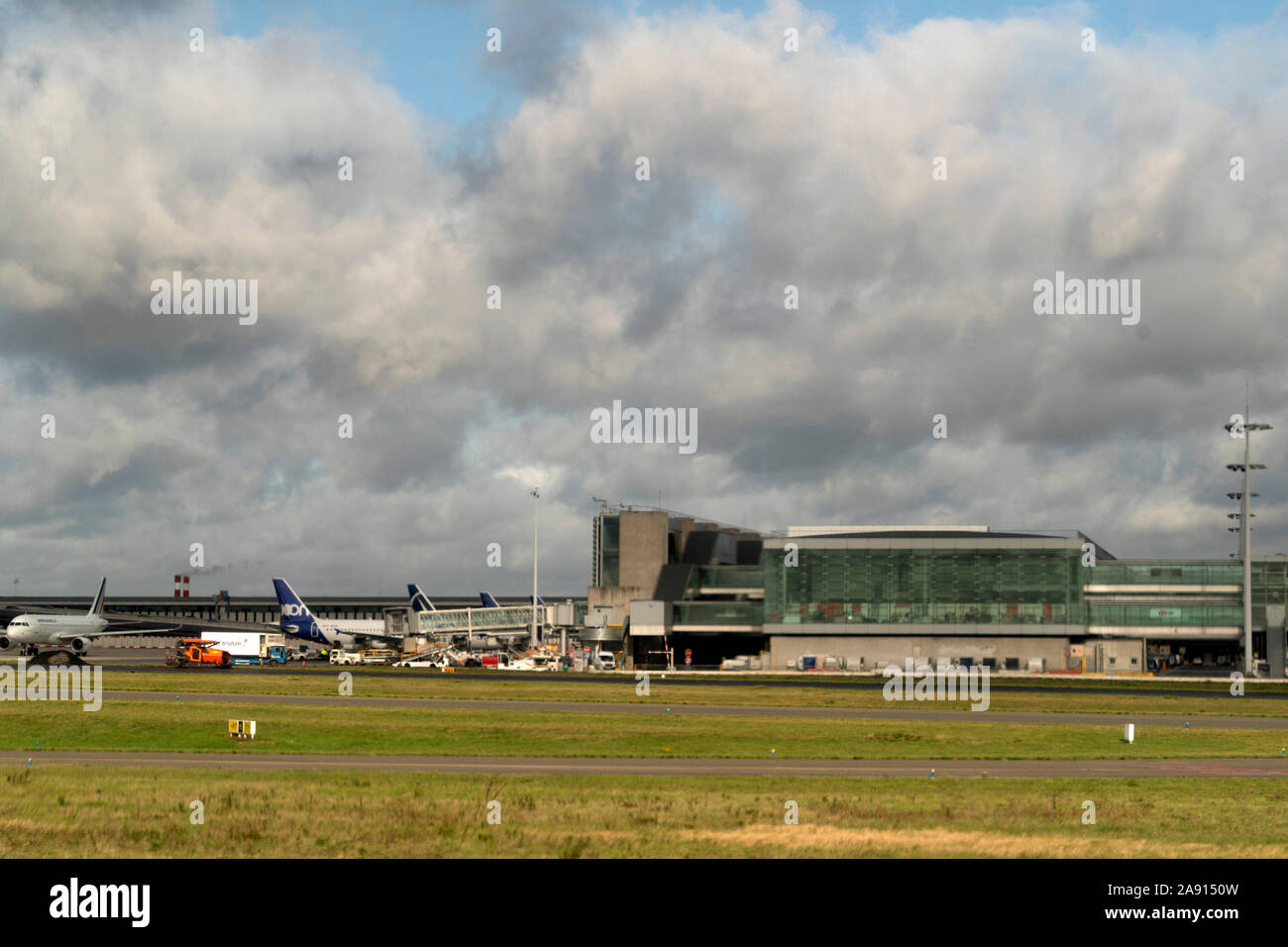 PARIS, FRANCE - NOVEMBER 7 2019 - Vharles de Gaulle CDG airport landing ...