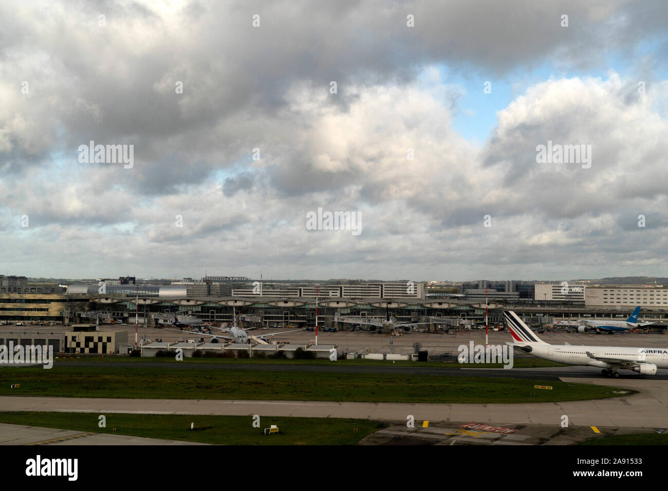 PARIS, FRANCE - NOVEMBER 7 2019 - Vharles de Gaulle CDG airport landing ...