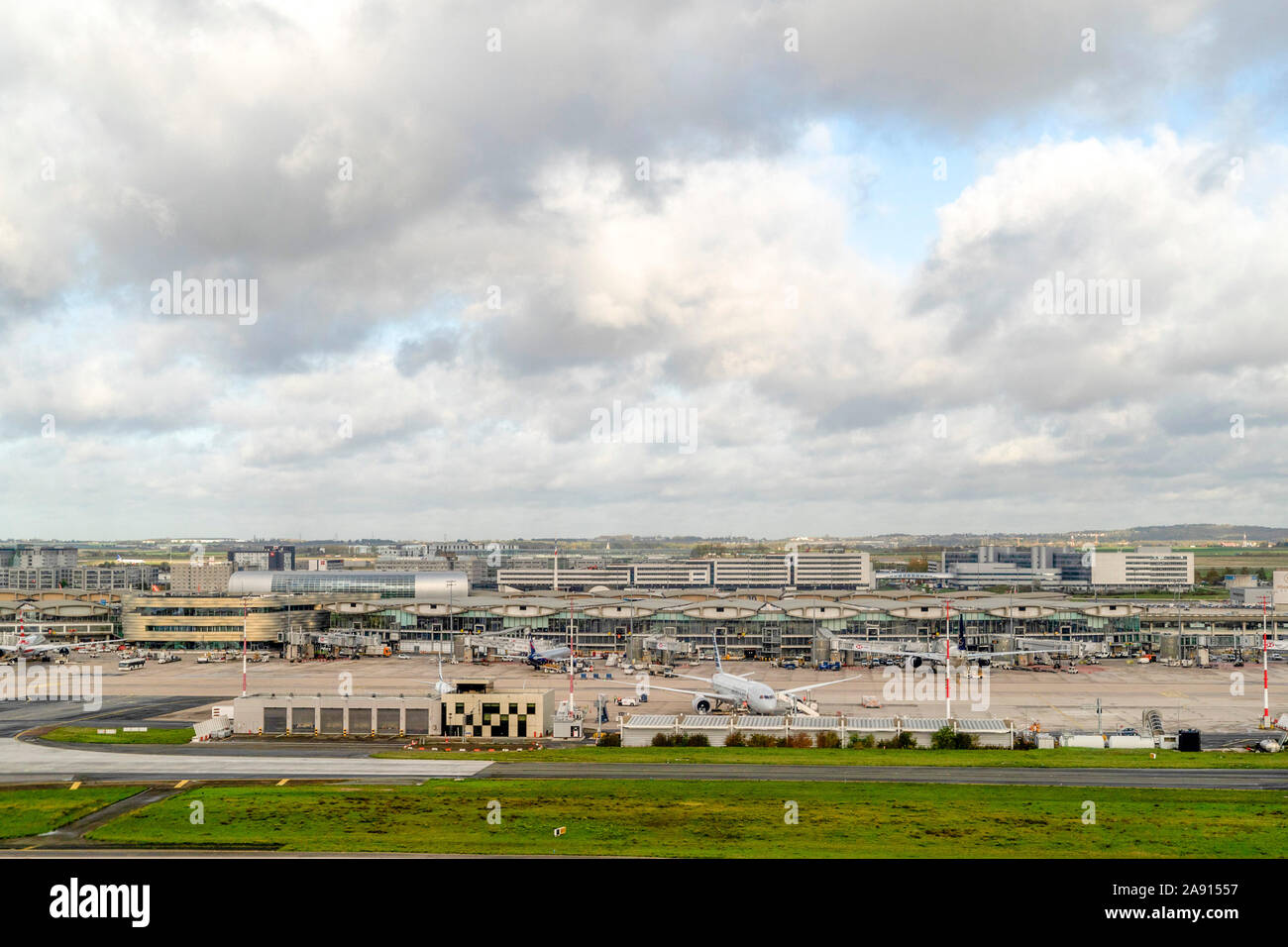 PARIS, FRANCE - NOVEMBER 7 2019 - Vharles de Gaulle CDG airport landing ...