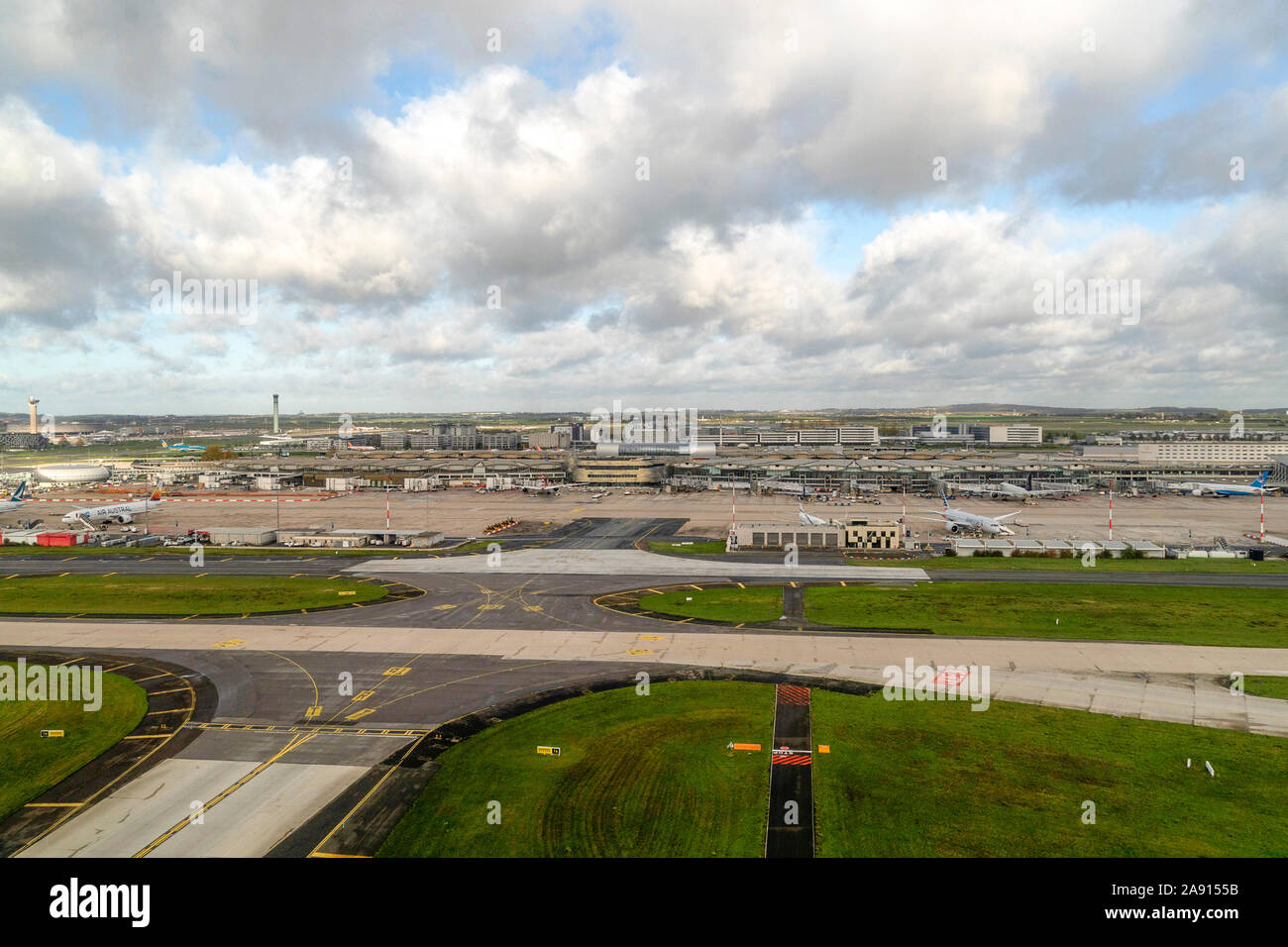 PARIS, FRANCE - NOVEMBER 7 2019 - Vharles de Gaulle CDG airport landing ...