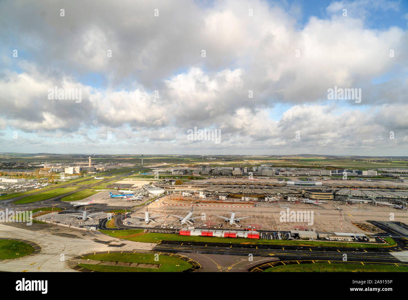 PARIS, FRANCE - NOVEMBER 7 2019 - Vharles de Gaulle CDG airport landing ...