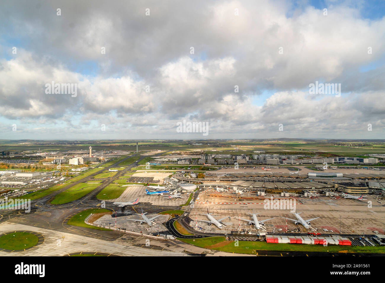 PARIS, FRANCE - NOVEMBER 7 2019 - Vharles de Gaulle CDG airport landing ...