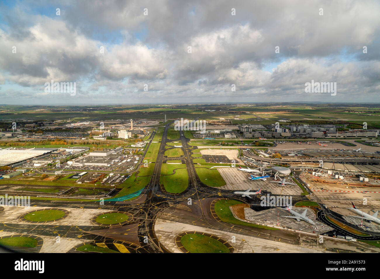 PARIS, FRANCE - NOVEMBER 7 2019 - Vharles de Gaulle CDG airport landing ...
