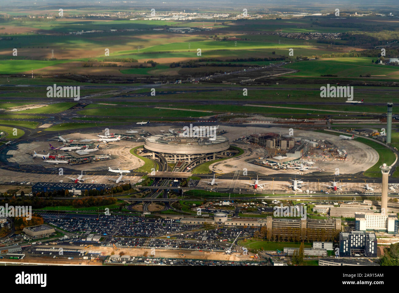 PARIS, FRANCE - NOVEMBER 7 2019 - Vharles de Gaulle CDG airport landing ...