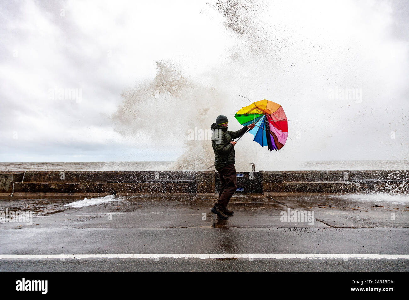Colwyn Bay, North Wales, UK. UK Weather: Monday 12th November 2019. Wet ...