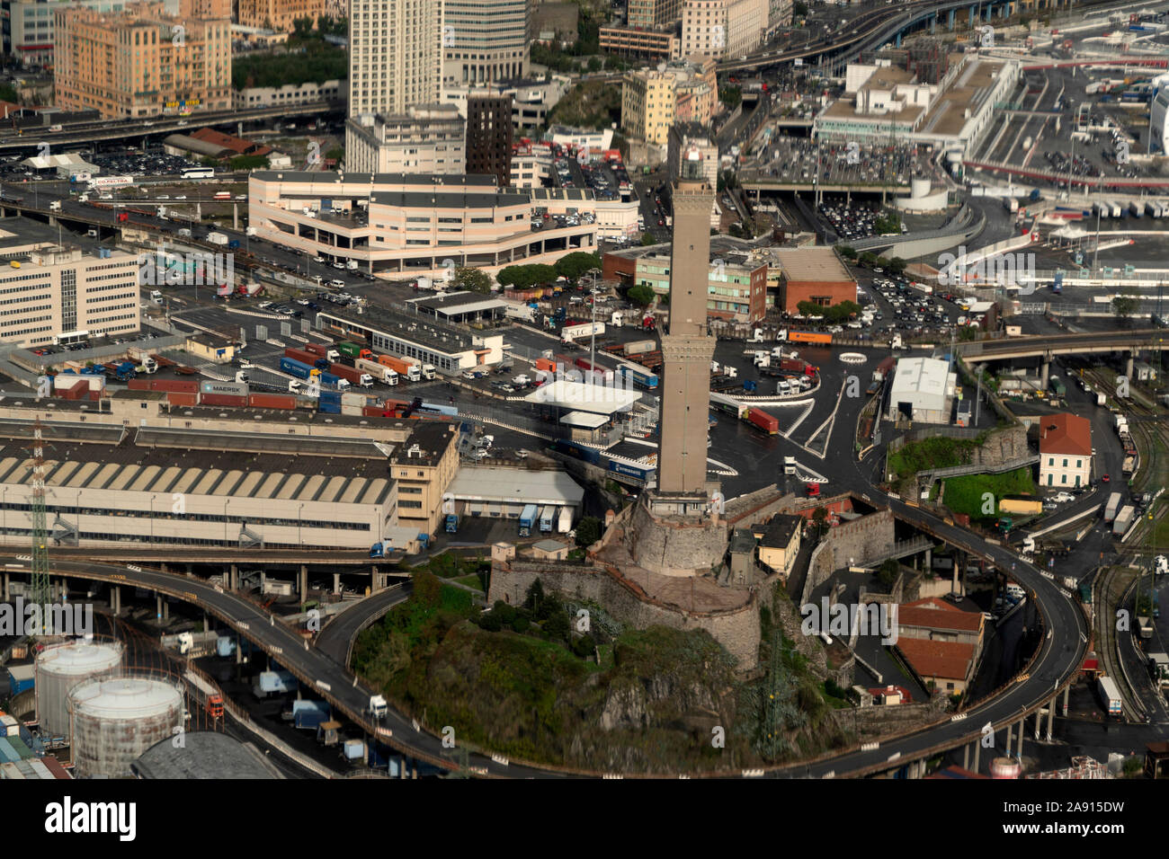GENOA, ITALY - NOVEMBER 7 2019 - Lighthouse Lanterna is Genova symbol ...