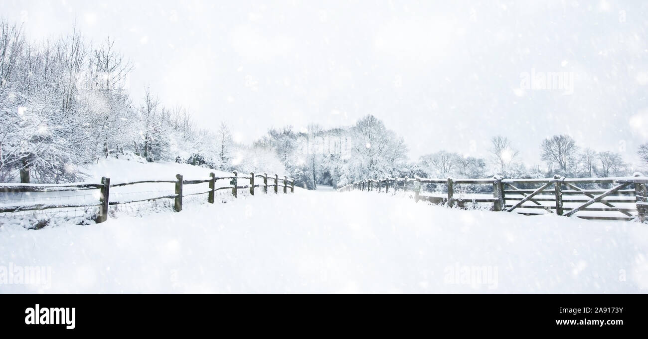 Snow Winter landscape countryside scene with English countryside in ...