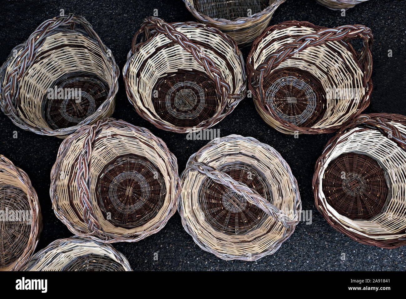 Top view of a group of traditional wicker baskets Stock Photo - Alamy