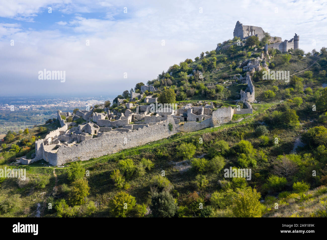 France, Ardeche, Vivarais, Saint Peray, Chateau de Crussol, medieval ...