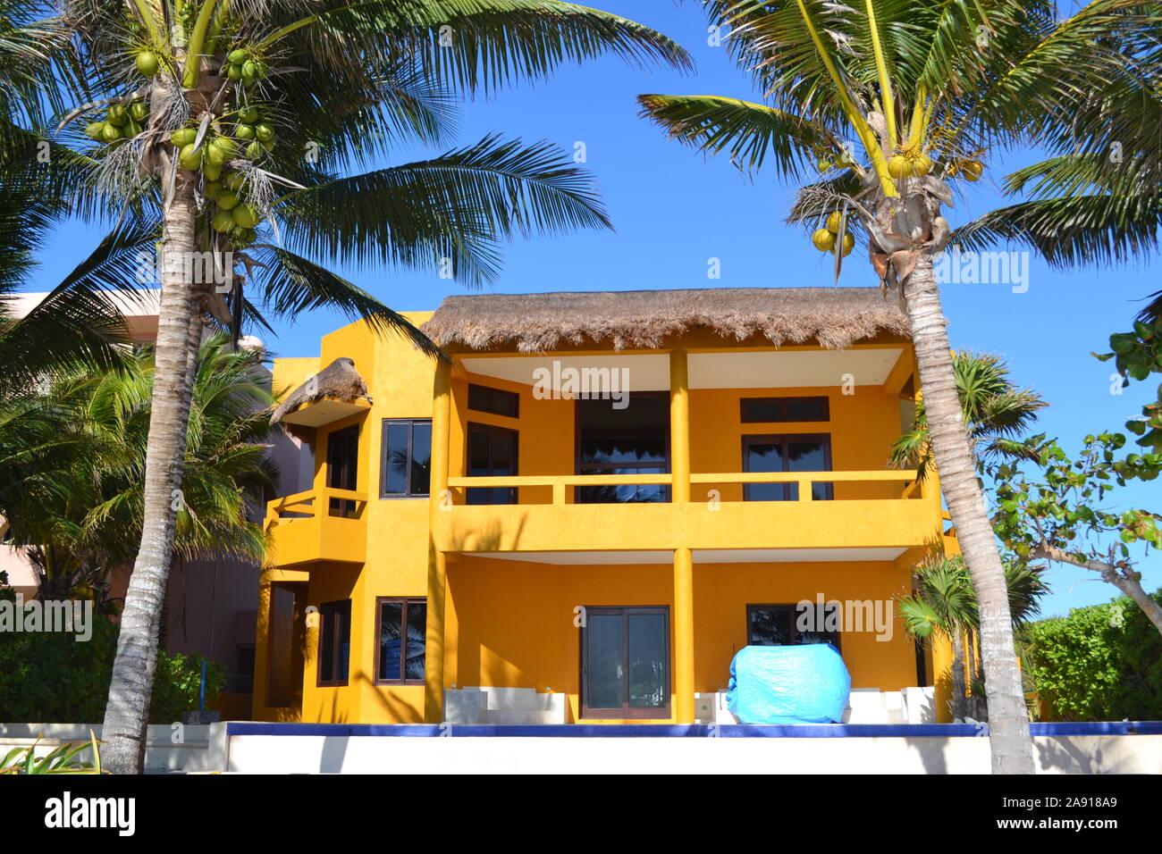 Spamish architecture on beach houses in Akumel, Mexico Stock Photo - Alamy