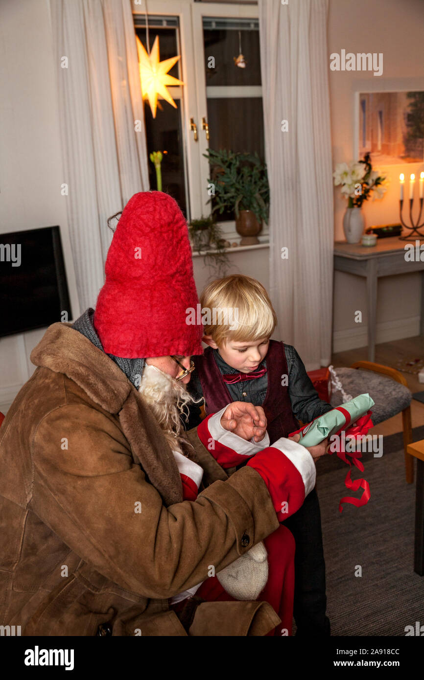 Boy meeting Santa Stock Photo - Alamy