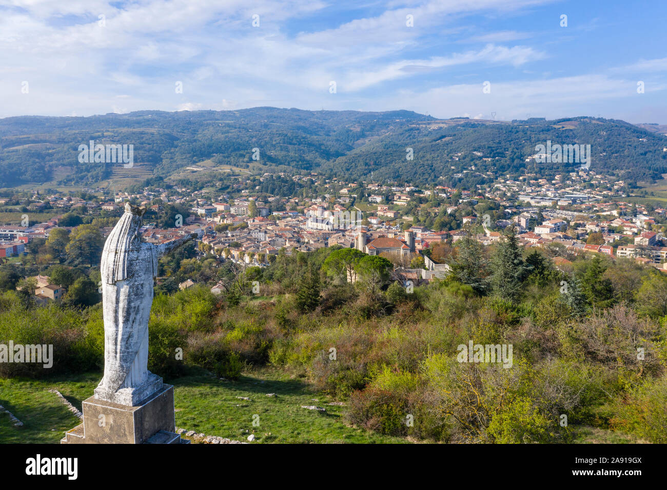France, Ardeche, Vivarais, Saint Peray, Notre Dame de Crussol on the ...