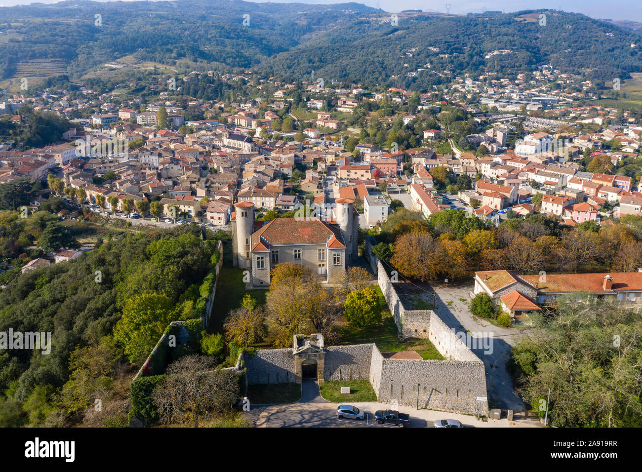 France, Ardeche, Vivarais, Saint Peray, general view and Chateau de ...