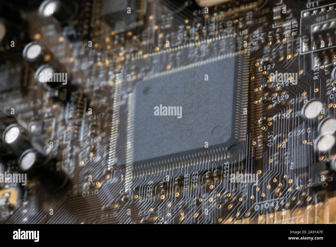 Abstract Tech science background. Blur double effect. Electronic ...